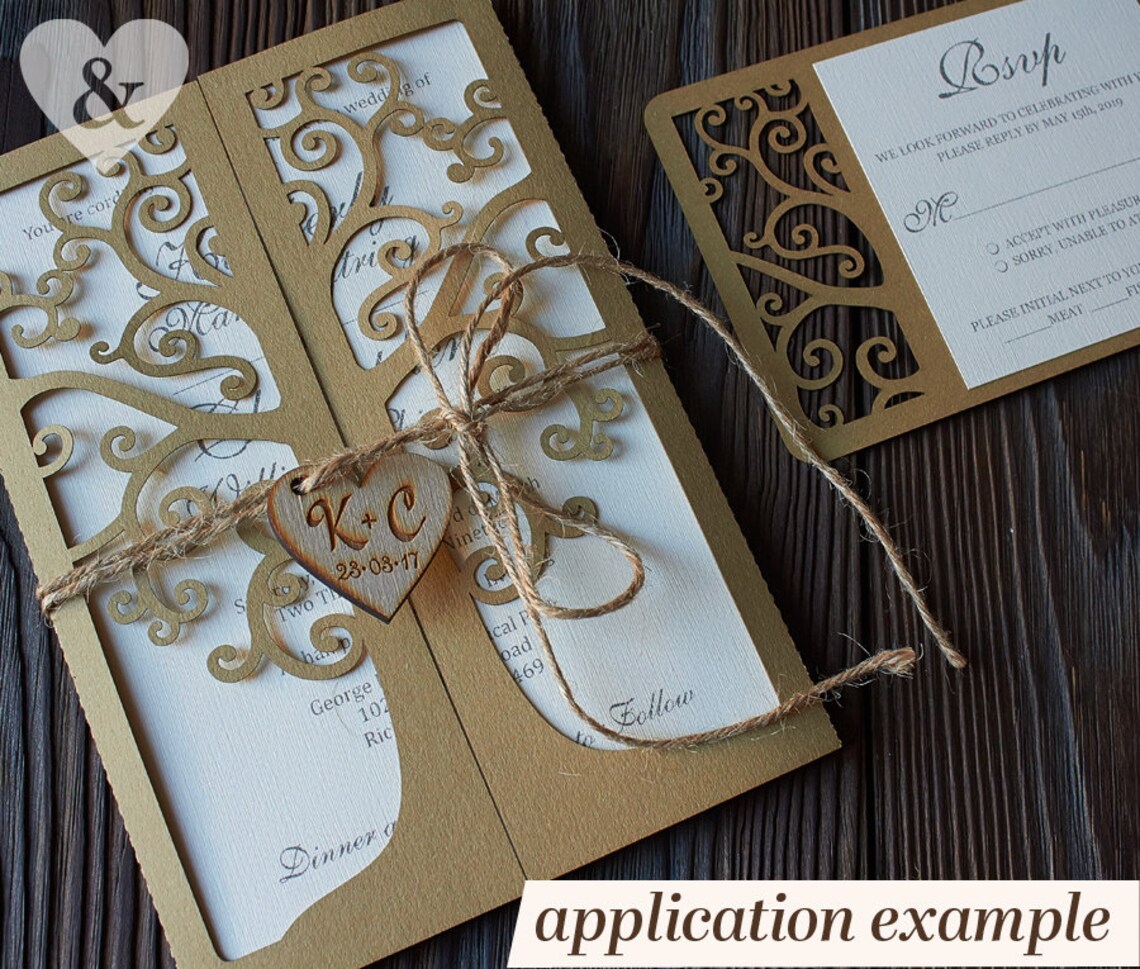 Tree Rustic Wedding Invitation DIY With Heart Eco Gatefold - Etsy