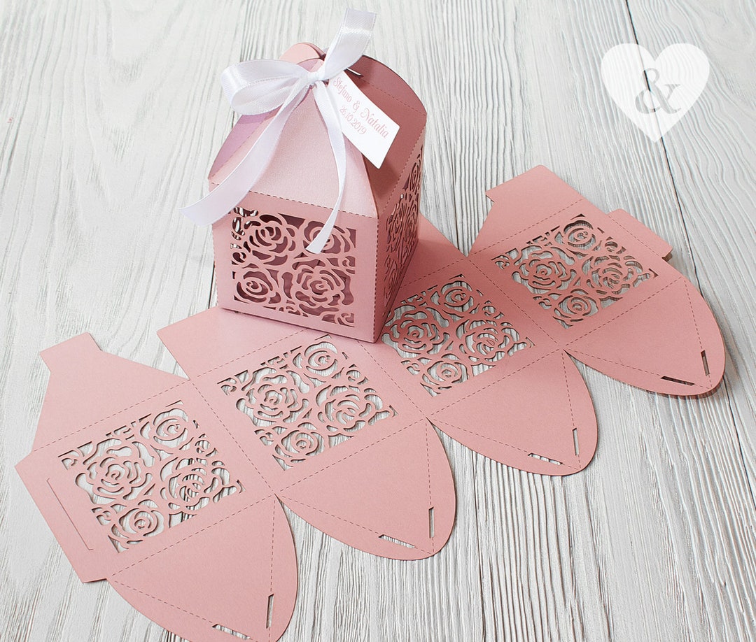 Laser Cut Pink Rose Favor Box, Wedding Gift Box, Cricut SVG Template or ...