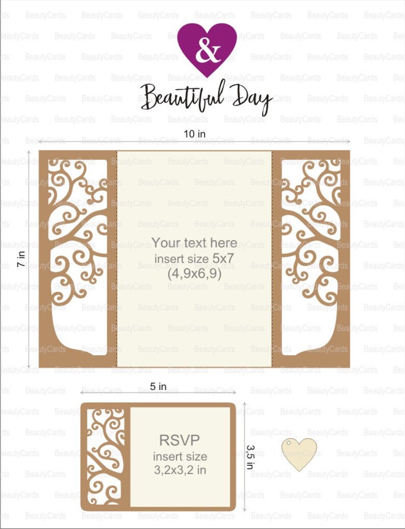 Tree Rustic Wedding Invitation DIY With Heart Eco Gatefold - Etsy