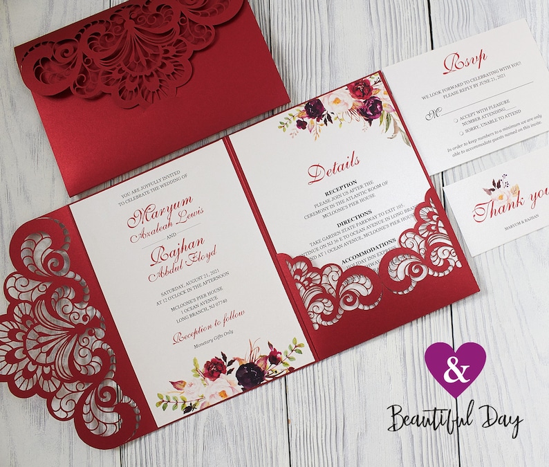 Ruby Red and Pearl White Wedding Invitation Set Shimmering | Etsy