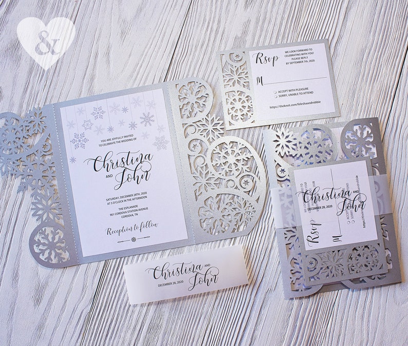 Silver Snowflake Wedding Invitation Cricut Svg Template, Laser Cut ...