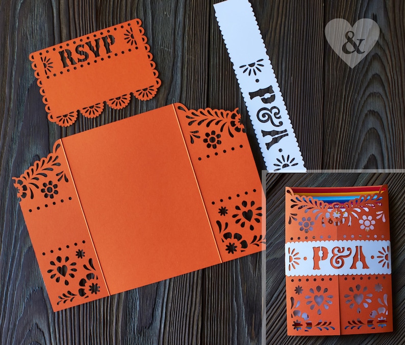 Mexican Wedding Invitation Belly Bands, Papel Picado Pocket, DIY Cricut ...