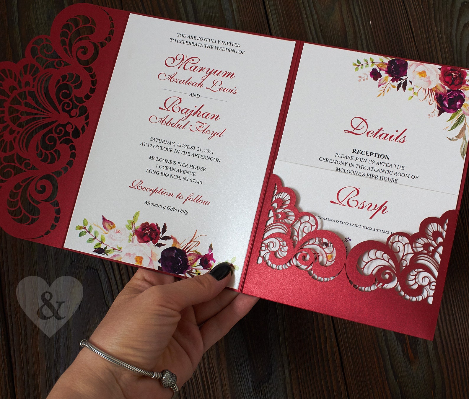 Ruby Red and Pearl White Wedding Invitation Set Shimmering | Etsy