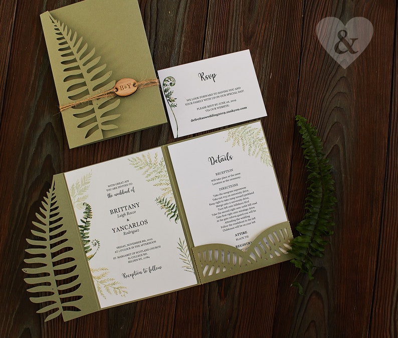 Fern Wedding Invite Botanical Invitation Eco Set Greenery | Etsy