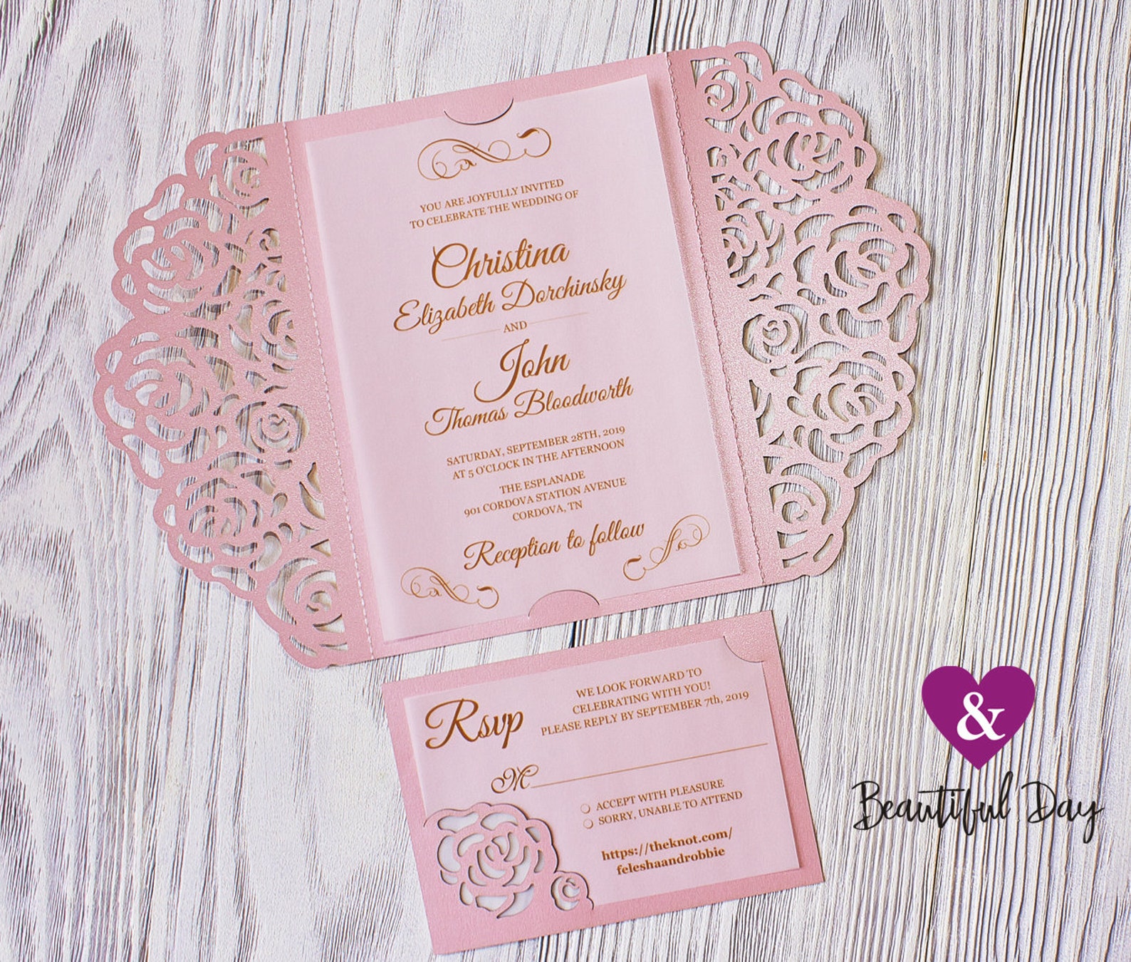 Rose Gold Wedding Invitation-pink Wedding Invite-gatefold | Etsy