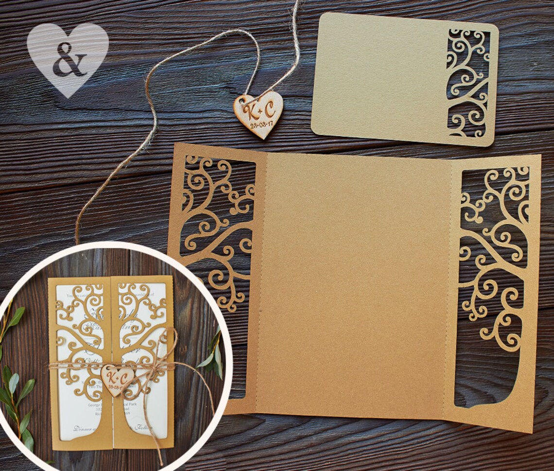 Tree Rustic Wedding Invitation DIY With Heart Eco Gatefold - Etsy