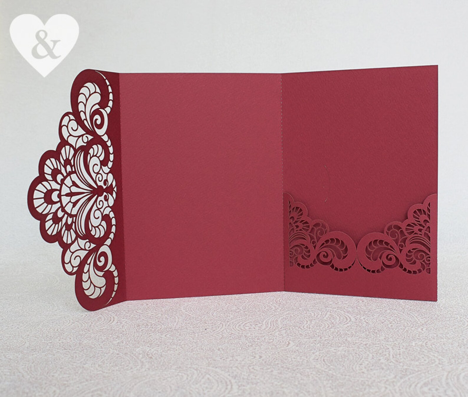 Laser Cut Pocket Wedding Invitation, Burgundy Marsala Trifold Envelope ...