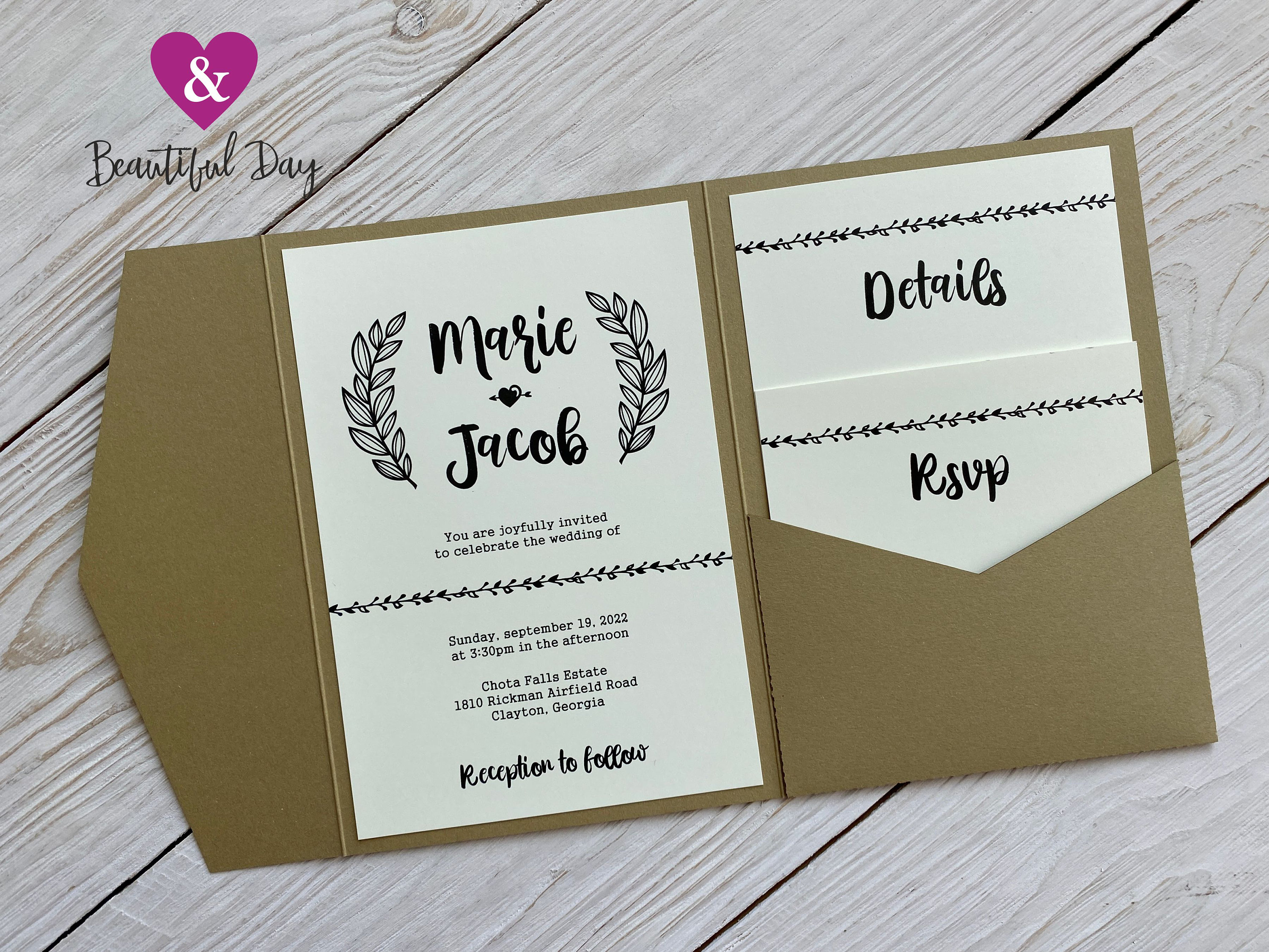 Simple Classic Tri-fold 5x7 Pocket Wedding Invitation With - Etsy