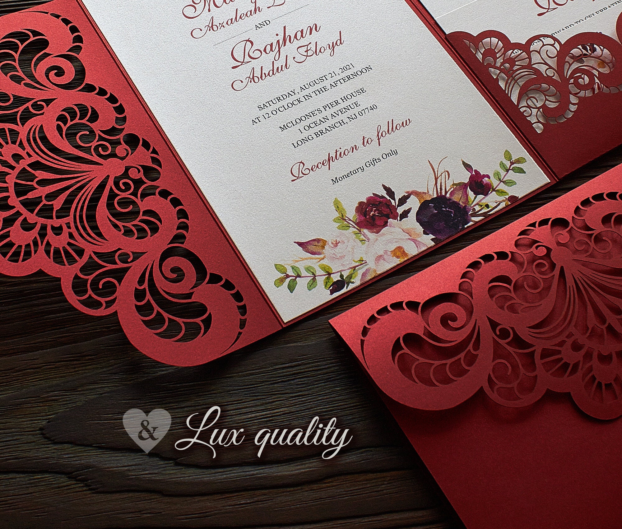 Ruby Red and Pearl White Wedding Invitation Set Shimmering | Etsy