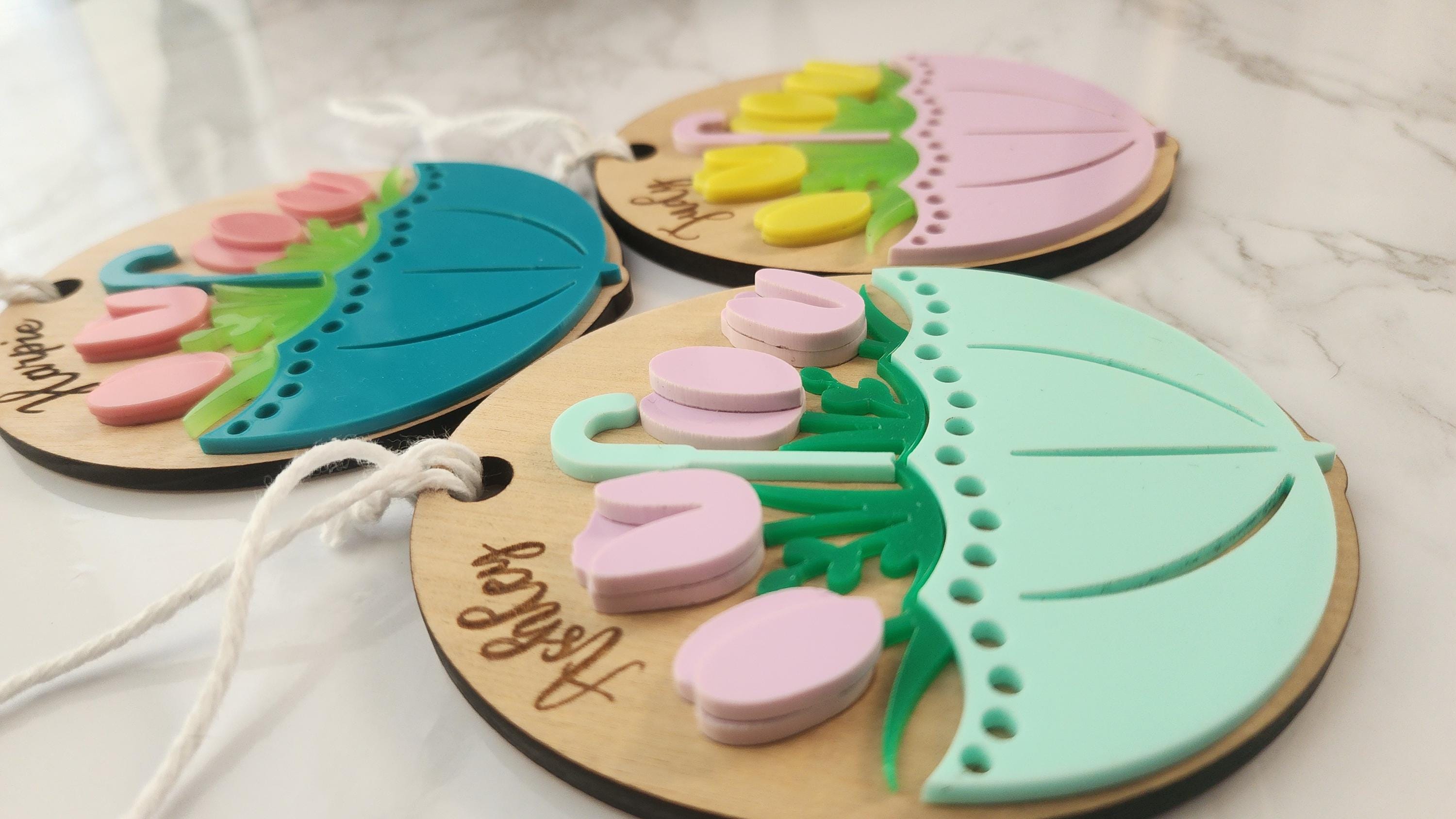 Spring Flower Umbrella Personalized Easter Basket Tag - Etsy