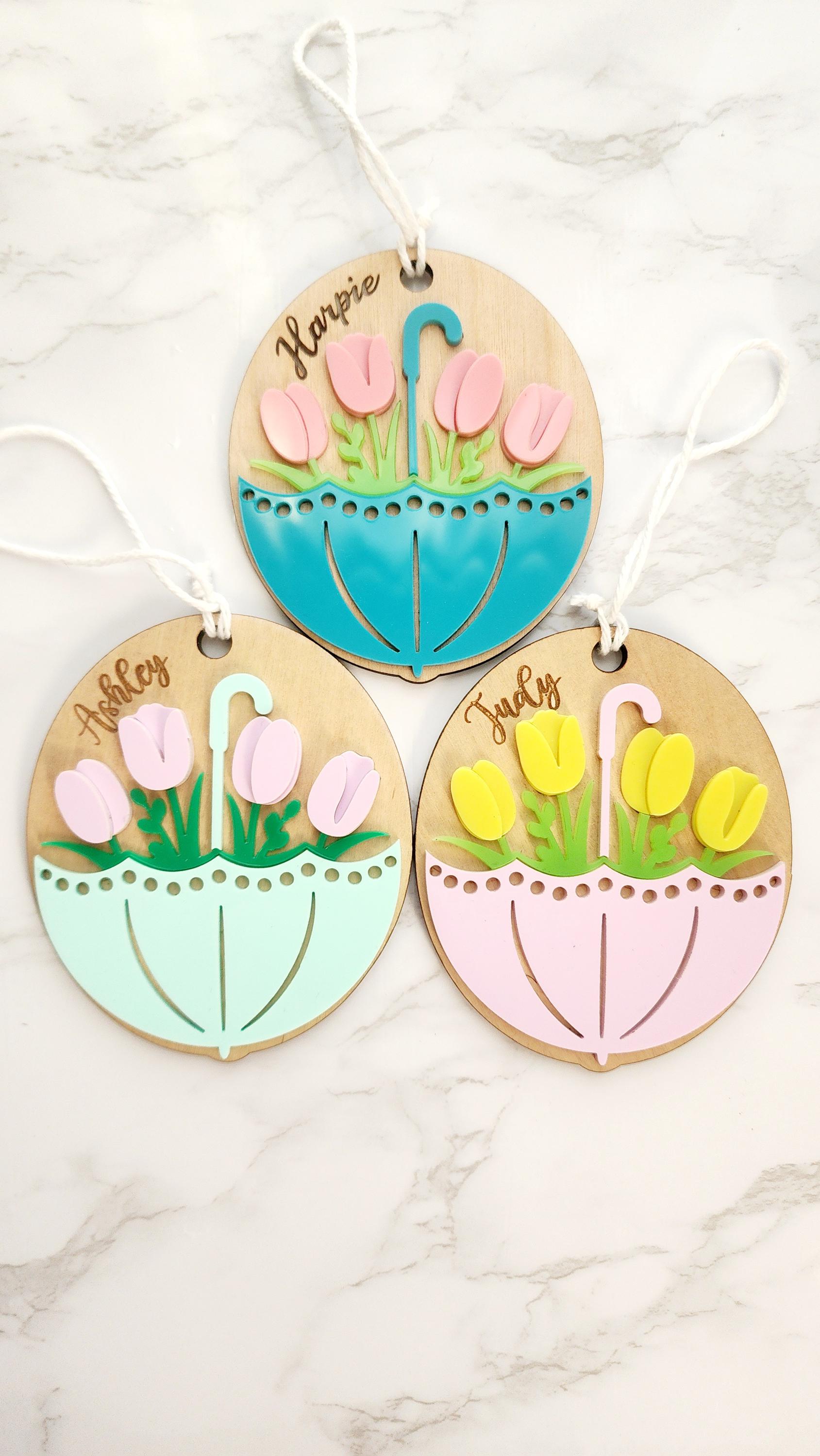 Spring Flower Umbrella Personalized Easter Basket Tag - Etsy