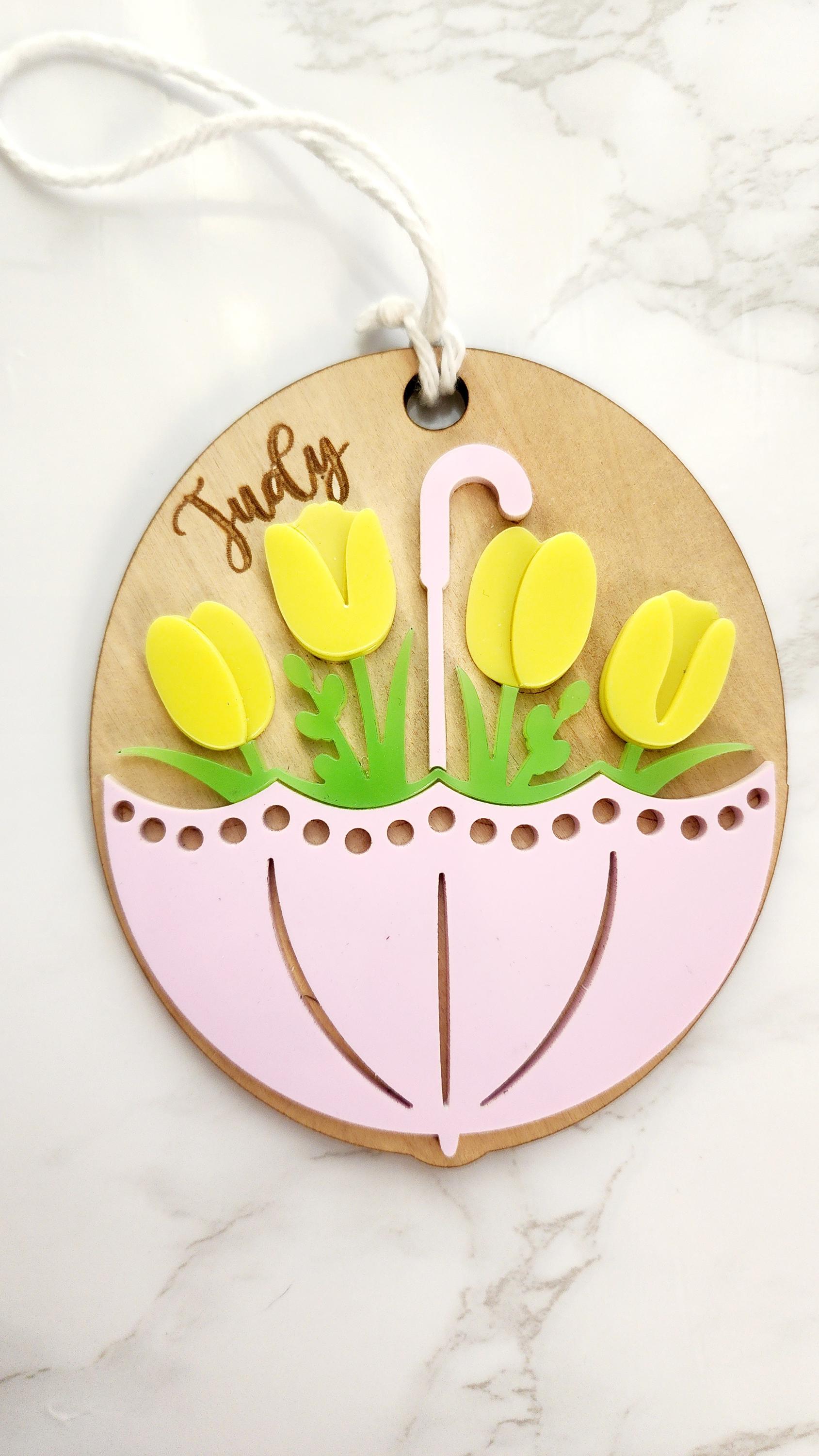 Spring Flower Umbrella Personalized Easter Basket Tag - Etsy