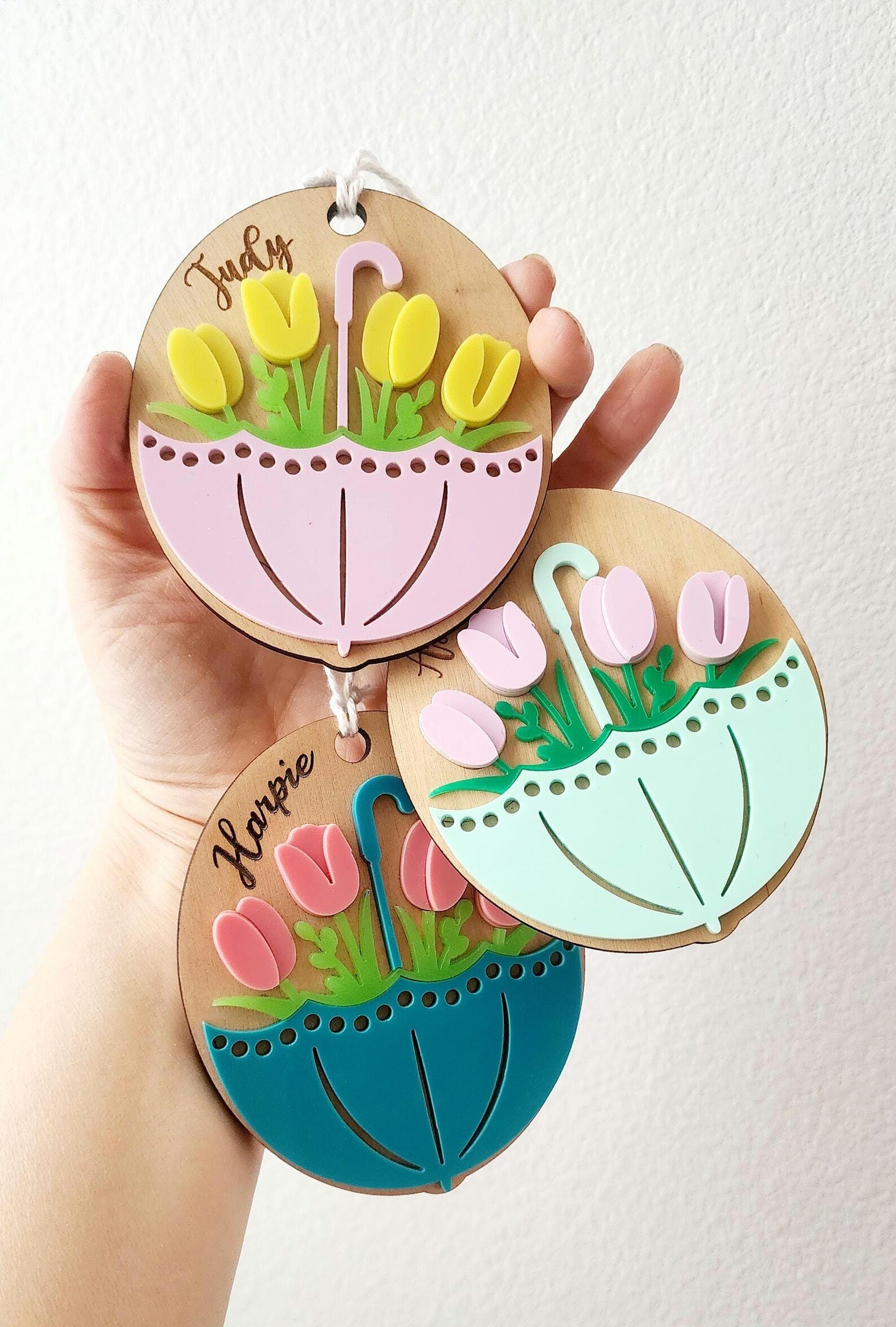 Spring Flower Umbrella Personalized Easter Basket Tag - Etsy