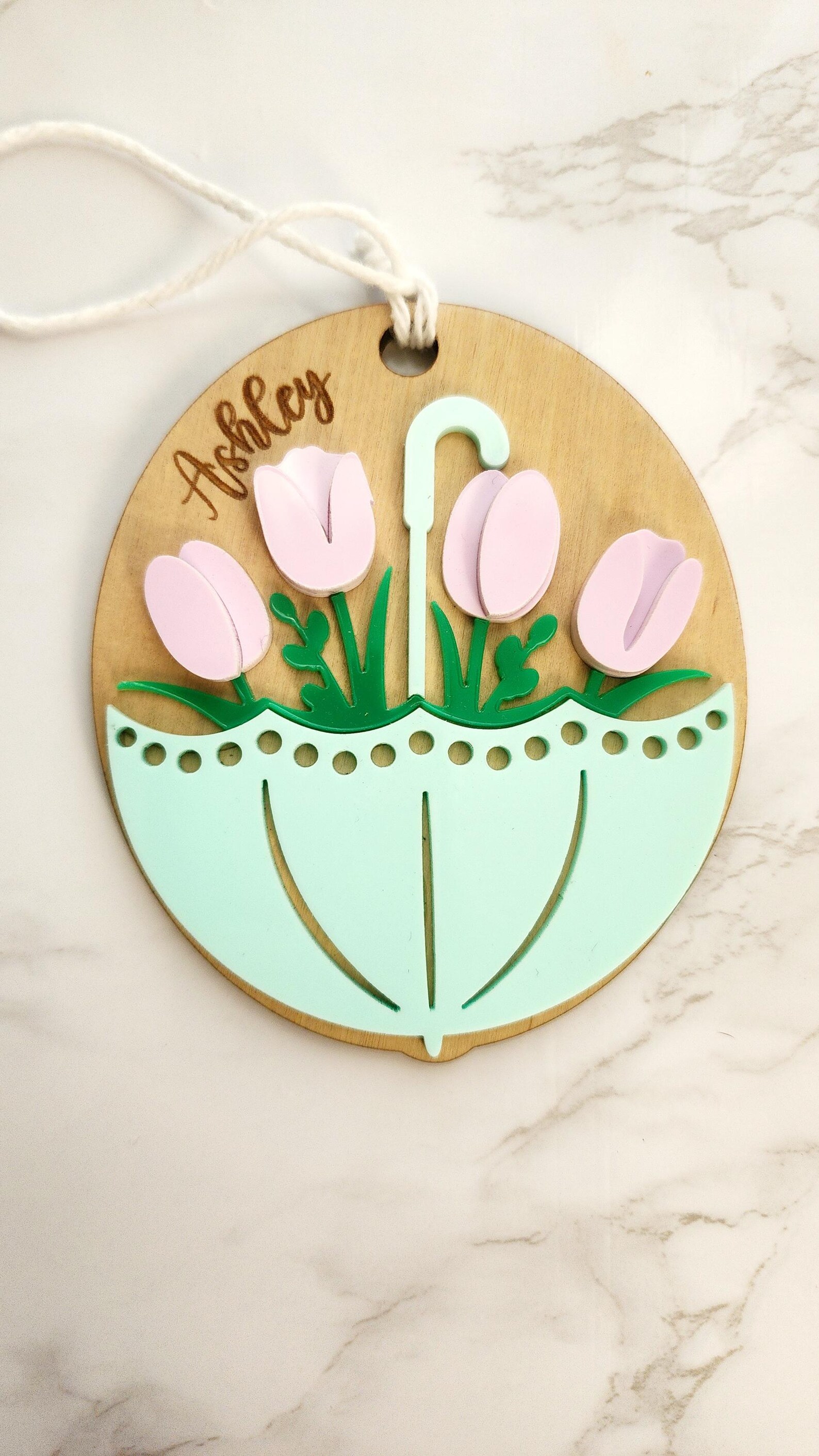 Spring Flower Umbrella Personalized Easter Basket Tag - Etsy