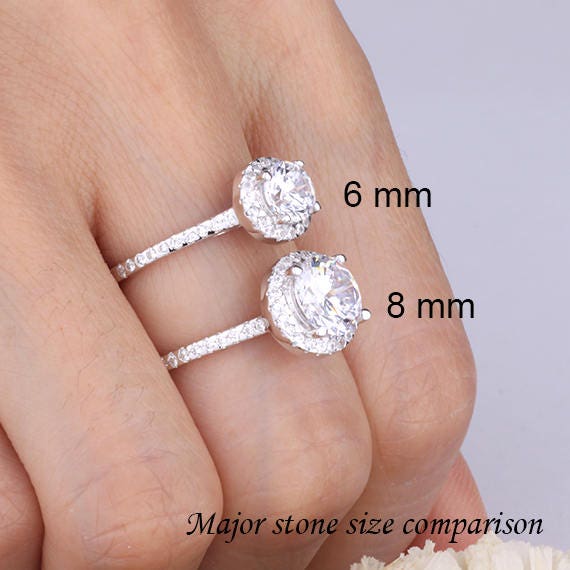 Yellow Gold Round Cubic Zirconia Ring / Round Halo Ring Half | Etsy