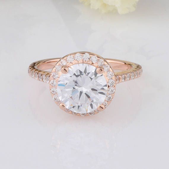 Rose Gold 8MM Round CZ Engagement Ring / Round Halo Ring Half | Etsy
