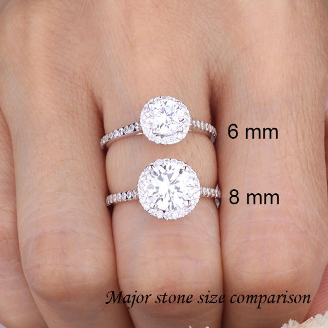 Yellow Gold Round Cubic Zirconia Ring / Round Halo Ring Half | Etsy