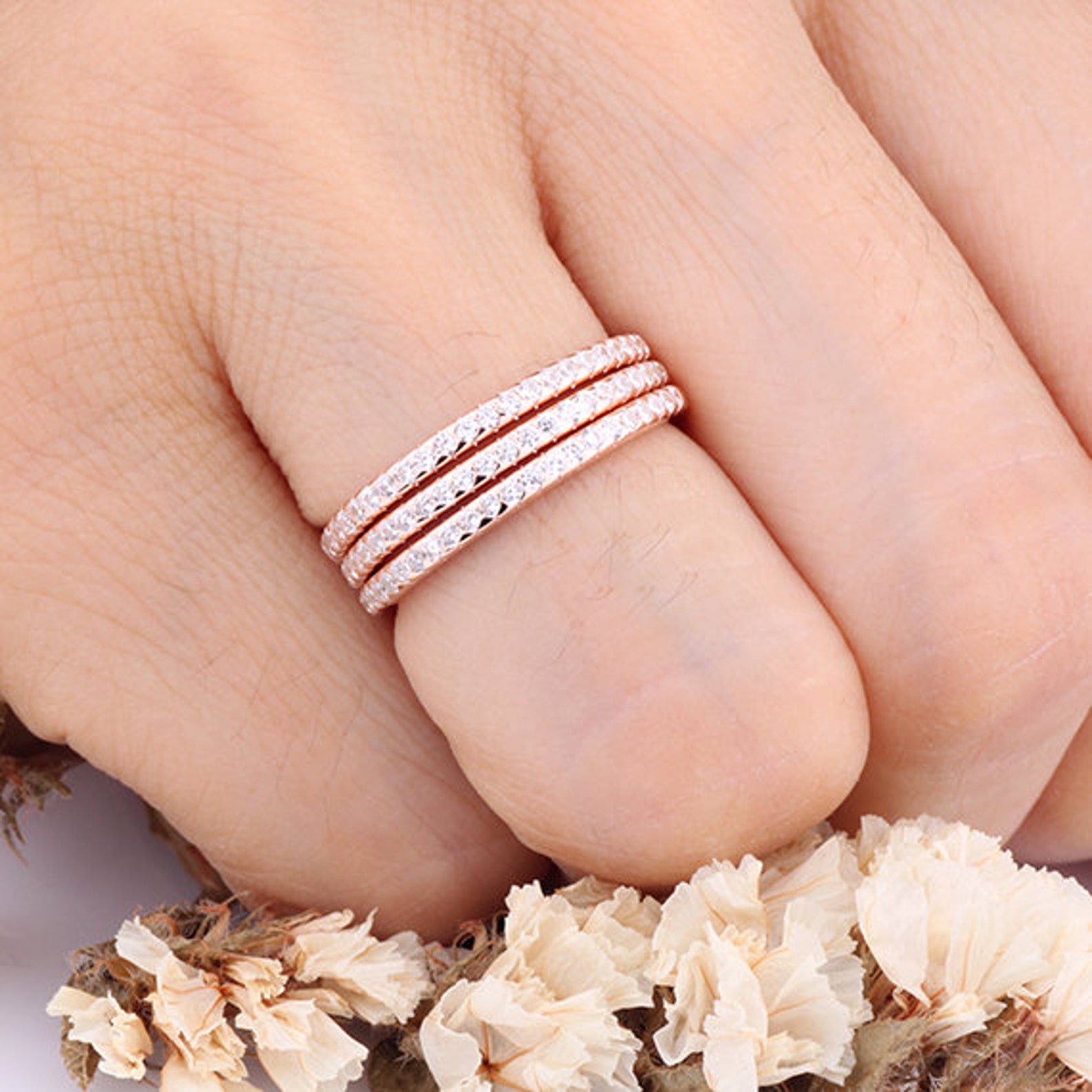 Three Band Stackable Rings / Wedding Engagement Anniversary | Etsy