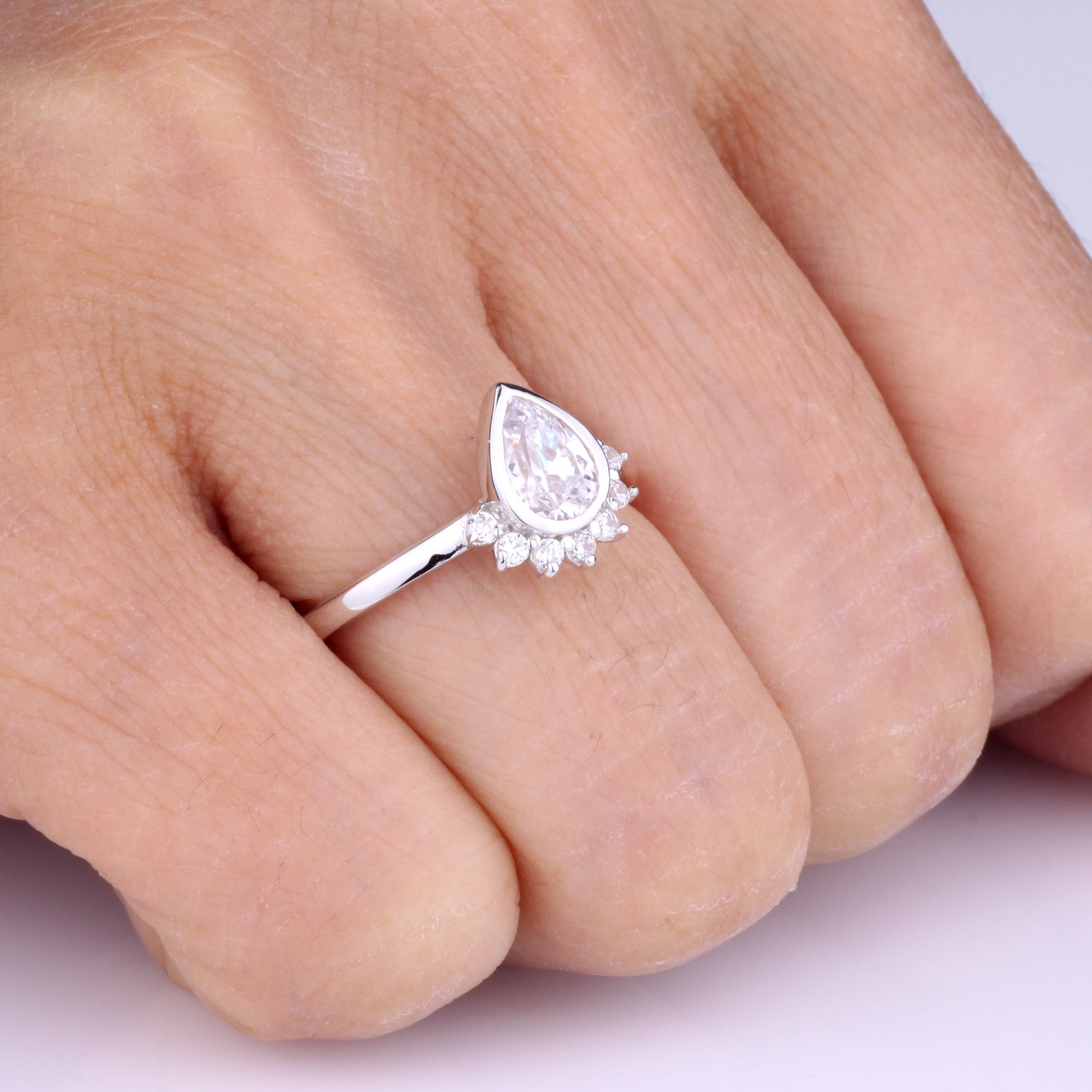 0.75 Carats Pear Shaped Diamond Simulated Ring / Pear CZ Bezel | Etsy