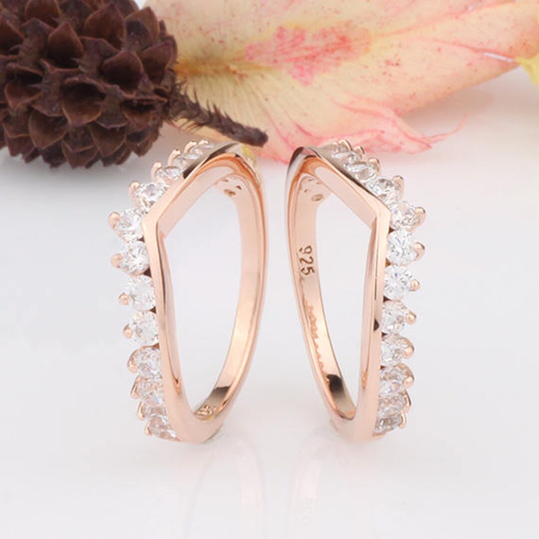 Rose Gold Plated Over Sterling Silver Round CZ Half Eternity Engagement ...