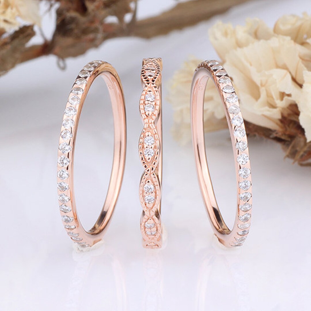Three Band Stackable Combination Rings / Wedding Engagement Marquise ...