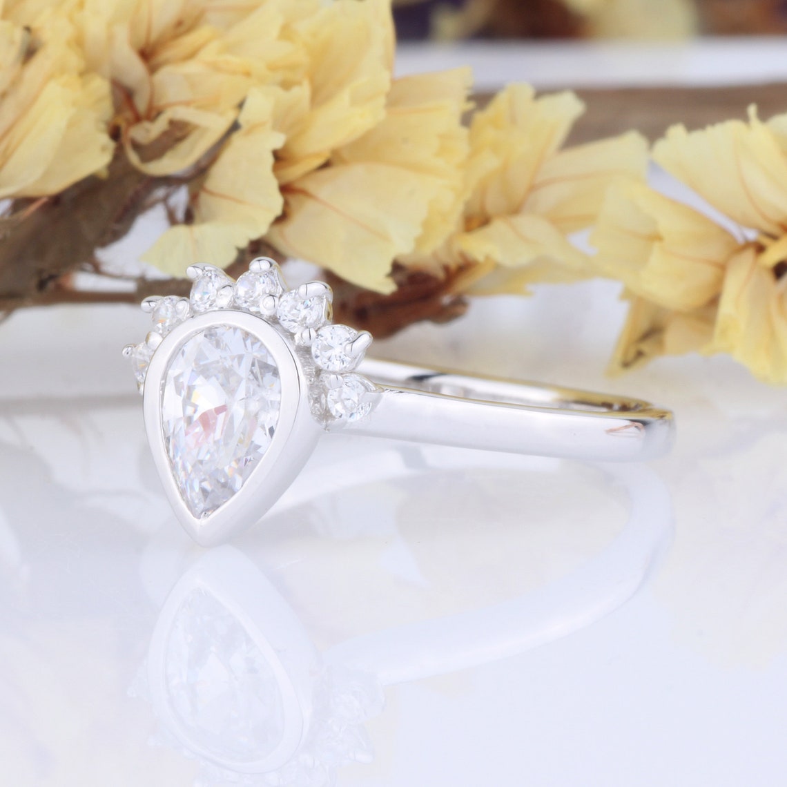 0.75 Carats Pear Shaped Diamond Simulated Ring / Pear CZ Bezel | Etsy