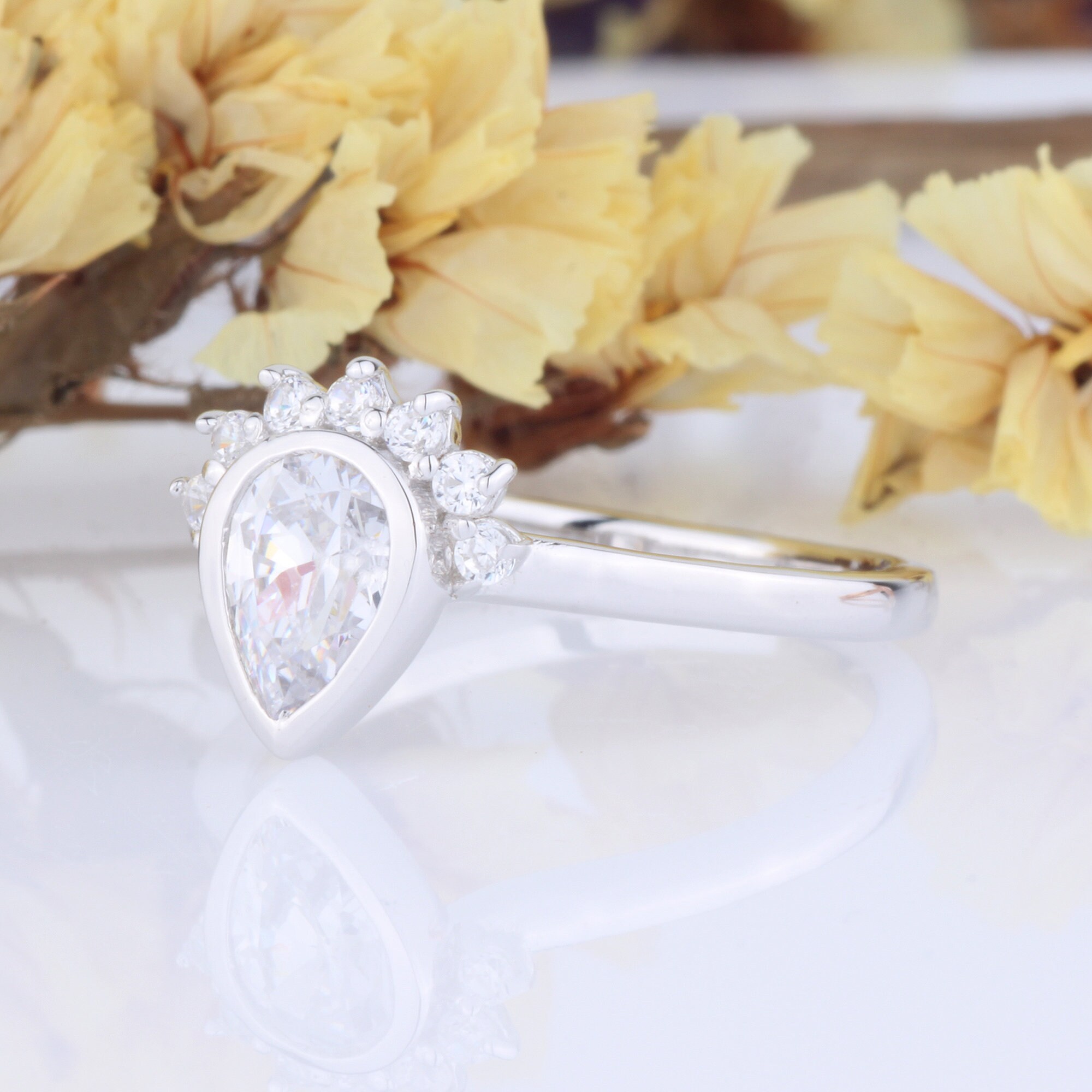 0.75 Carats Pear Shaped Diamond Simulated Ring / Pear CZ Bezel | Etsy