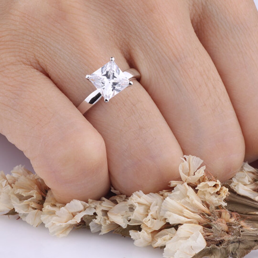 Princess / Square Cut CZ Women Wedding Engagement Ring / Anniversary ...