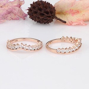 Rose Gold Plated Over Sterling Silver Round CZ Half Eternity Engagement ...