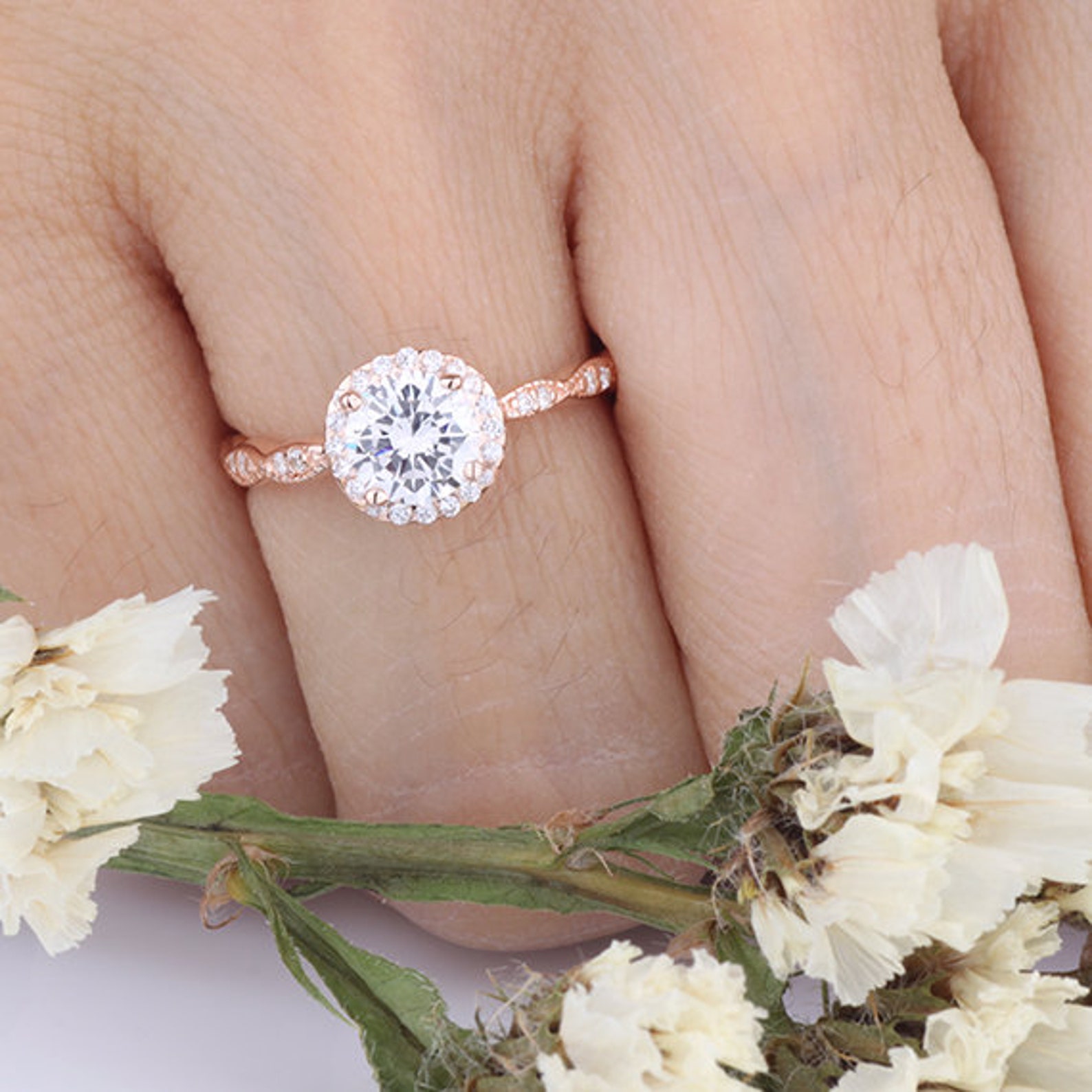 6mm Round Cubic Zirconia Rose Gold Ring / Vintage Design Round | Etsy