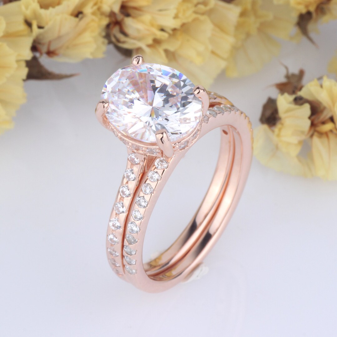 2.5 Carat Oval CZ Rose Gold Wedding Engagement Ring / Anniversary Rings ...