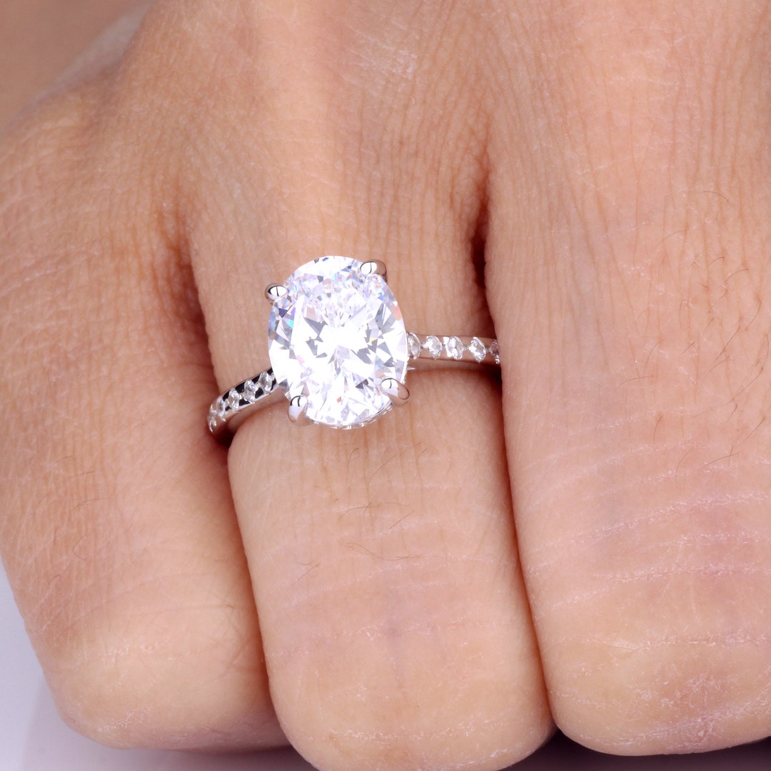 2.5 Carat Oval CZ Wedding Ring, Sterling Silver Half Eternity Band ...