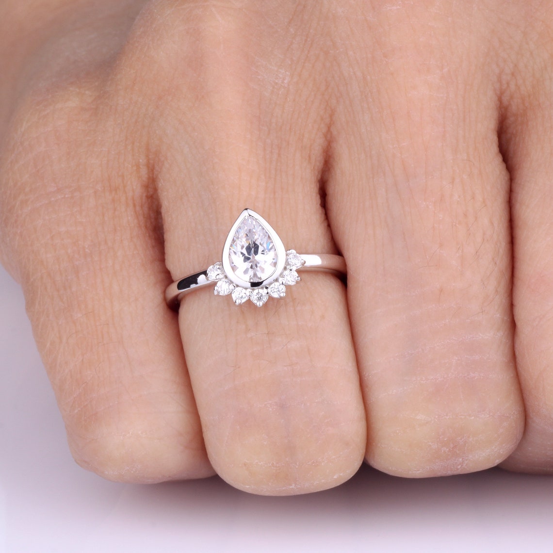 0.75 Carats Pear Shaped Diamond Simulated Ring / Pear CZ Bezel | Etsy
