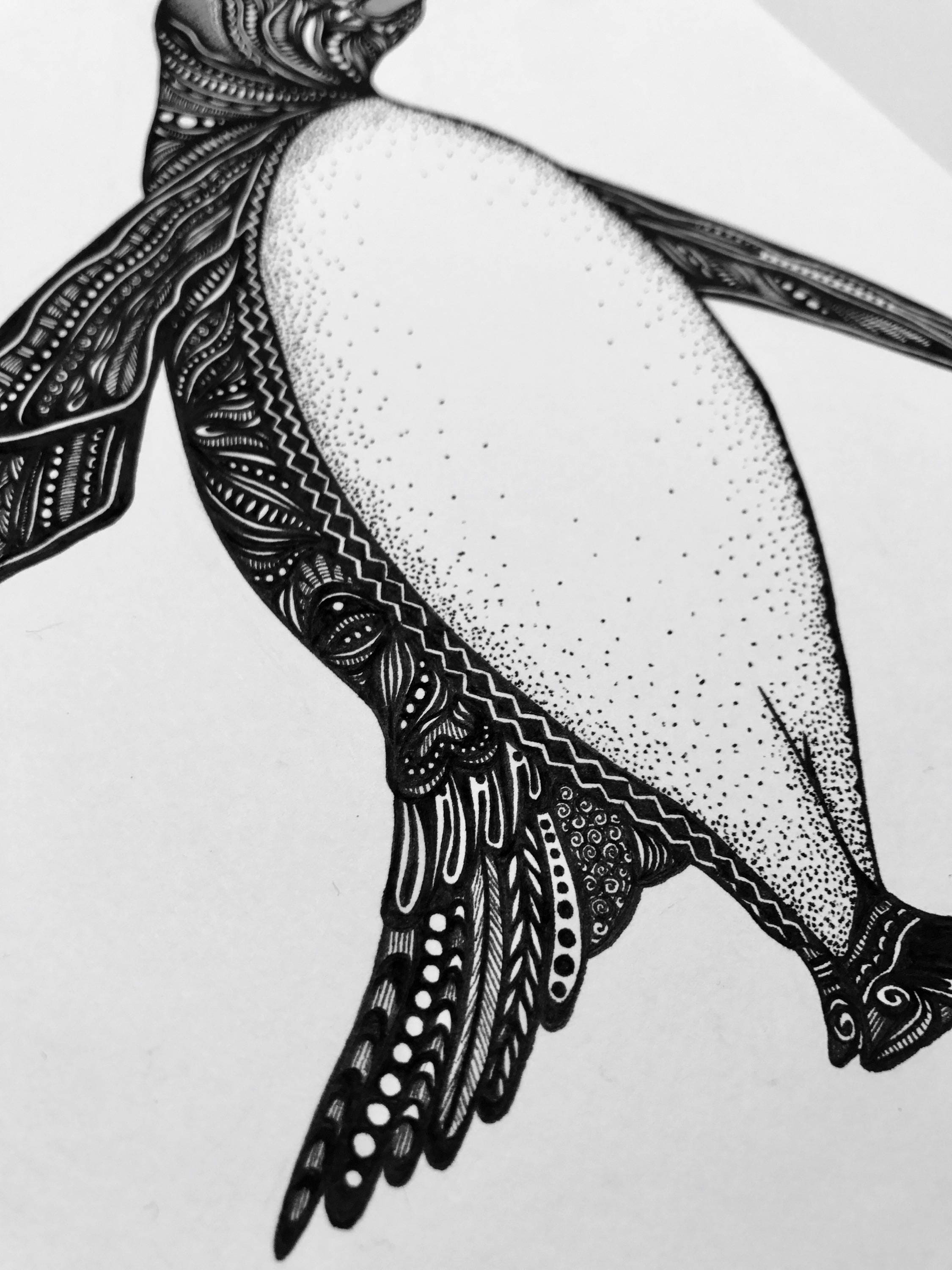 Penguin Print, Zentangle Art, Penguin Gift, Art Prints, Penguin Drawing ...