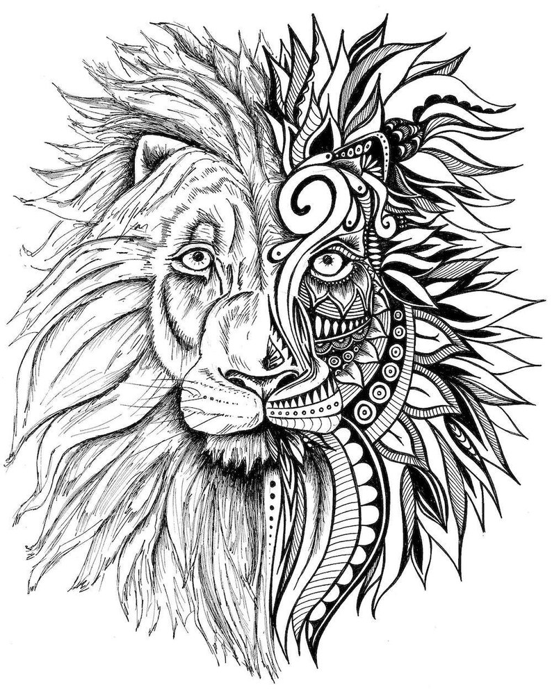 Lion Print, Zentangle Art, Lion Drawing, Art Prints, Black and White ...