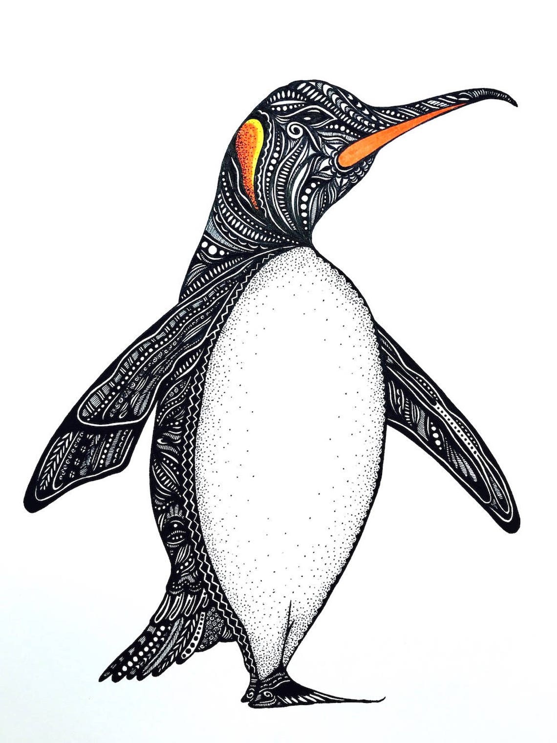 Penguin Print, Zentangle Art, Penguin Gift, Art Prints, Penguin Drawing ...