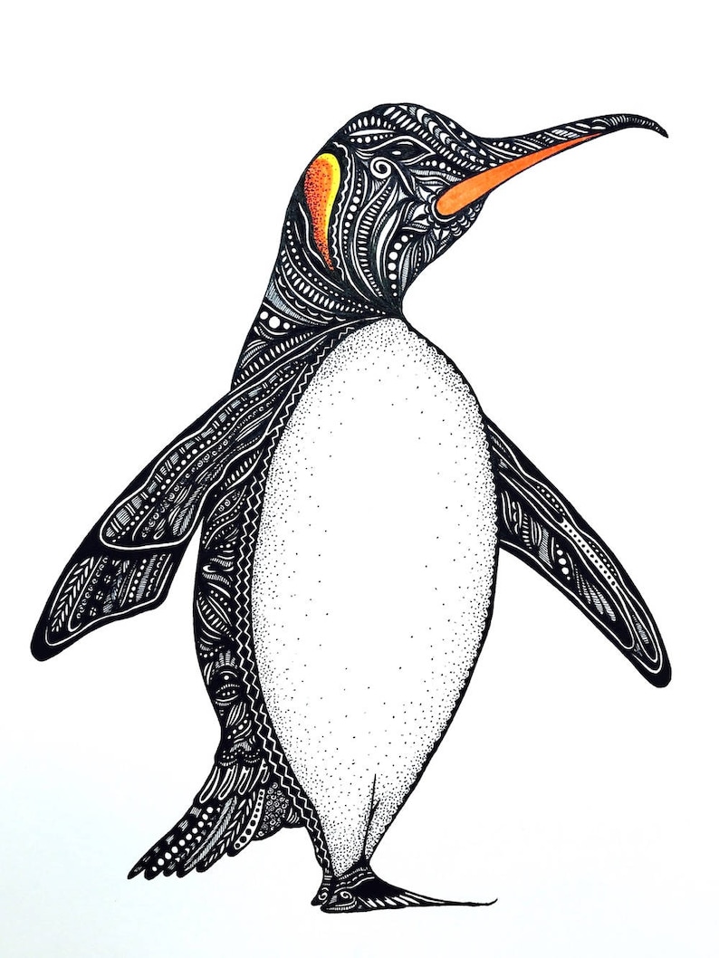 Penguin Print, Zentangle Art, Penguin Gift, Art Prints, Penguin Drawing ...