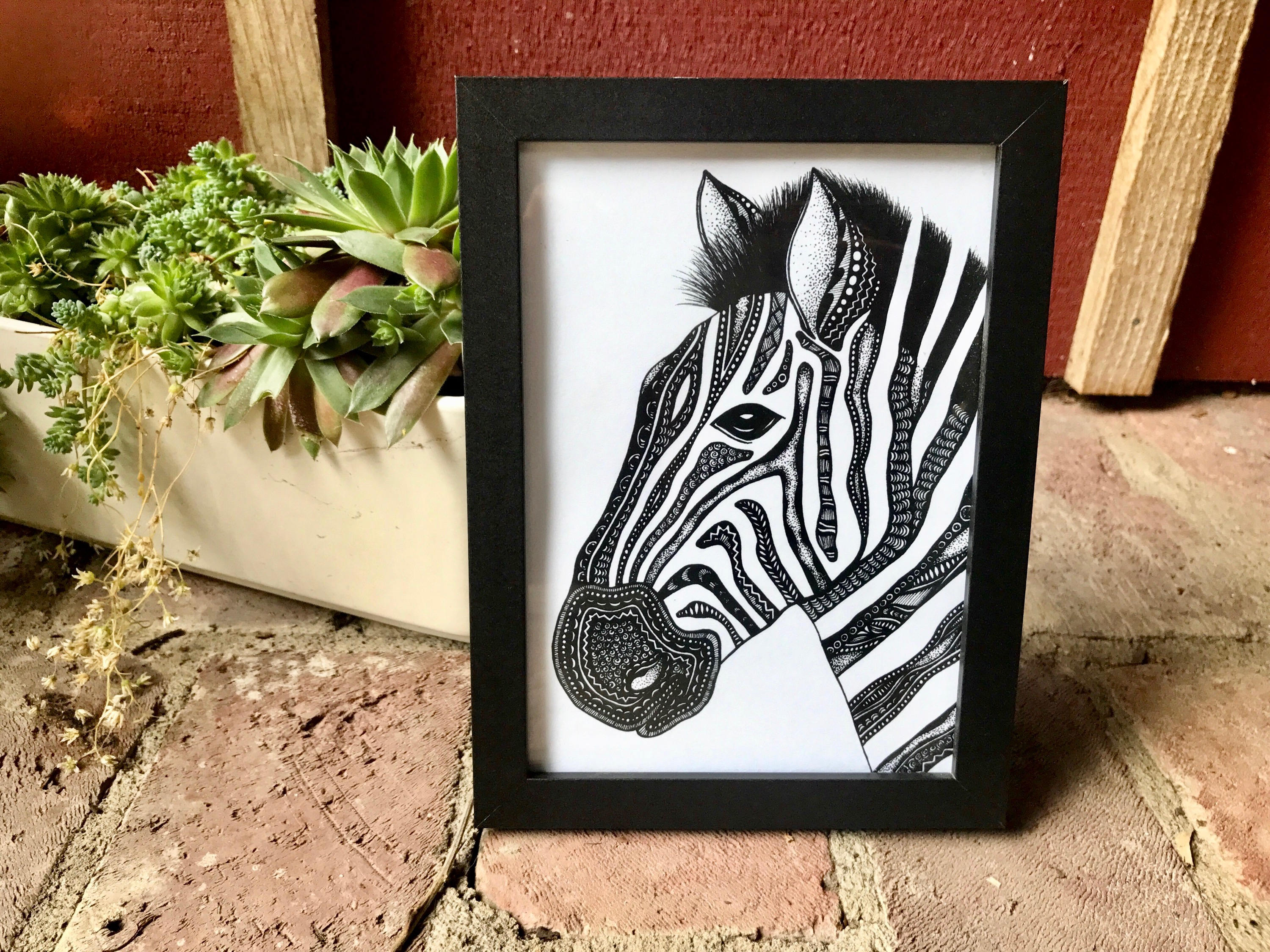 Zebra Print Zentangle Zebra Drawing Art Prints Black and | Etsy UK