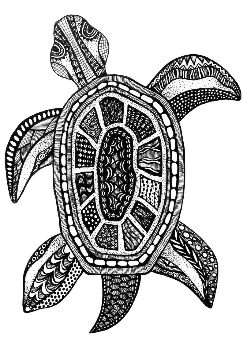 Turtle Print Zentangle Turtle Drawing Art Prints - Etsy España