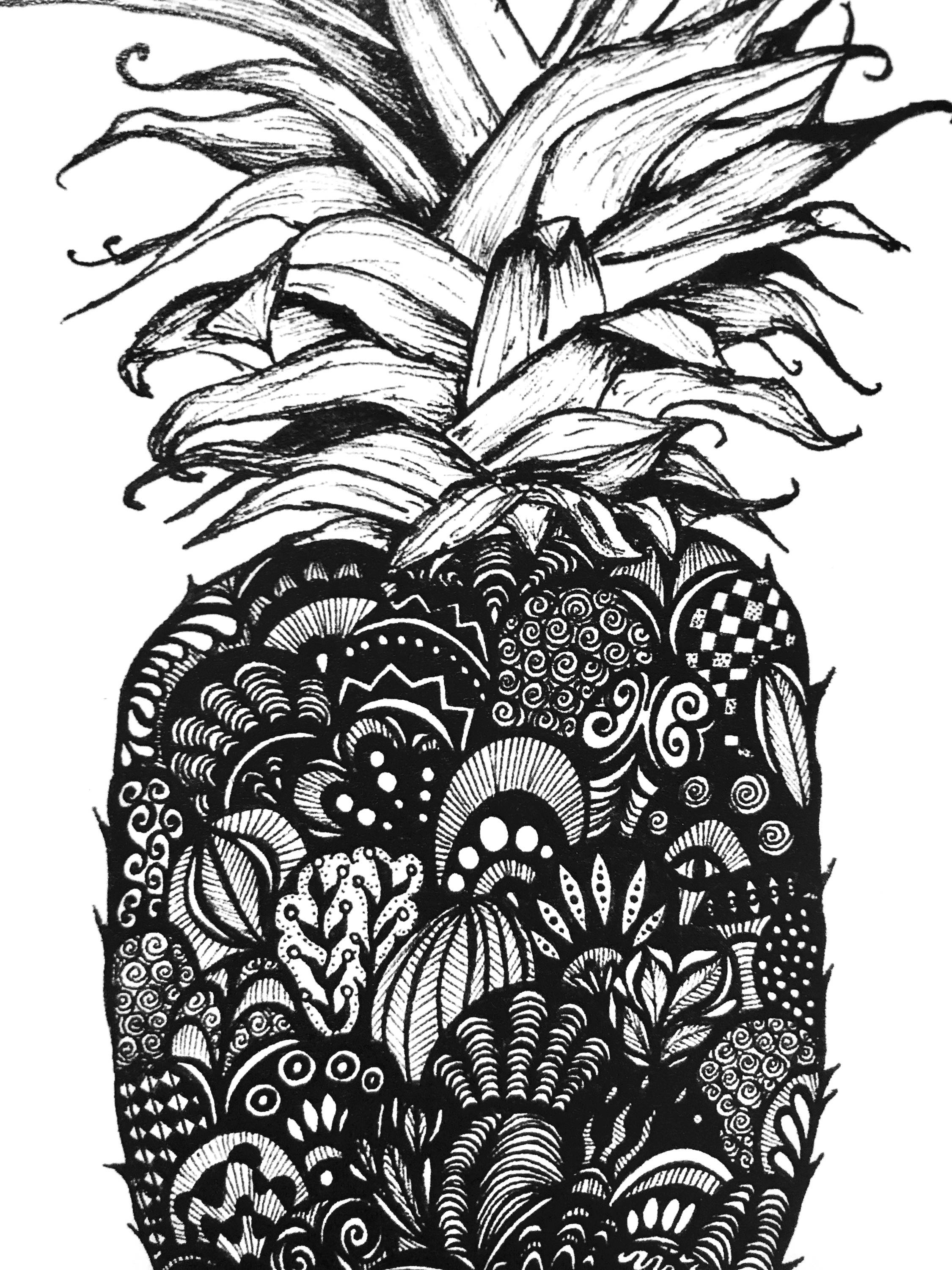 Pineapple Print, Zentangle, Pineapple Drawing, Art Prints, Black and ...