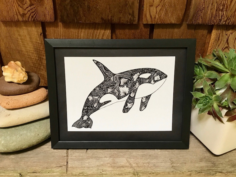 Orca Print, Zentangle, Orca Drawing, Art Prints, Black and White Prints ...