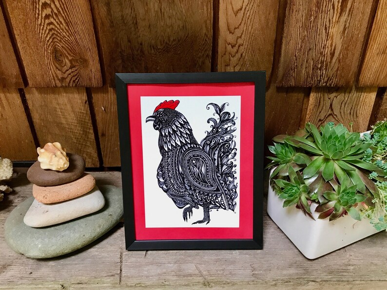 Rooster Print, Zentangle, Rooster Drawing, Art Prints, Black and White ...