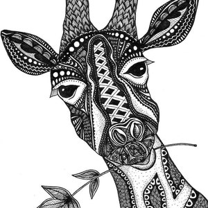 Giraffe Print, Zentangle, Giraffe Drawing, Art Prints, Black and White ...