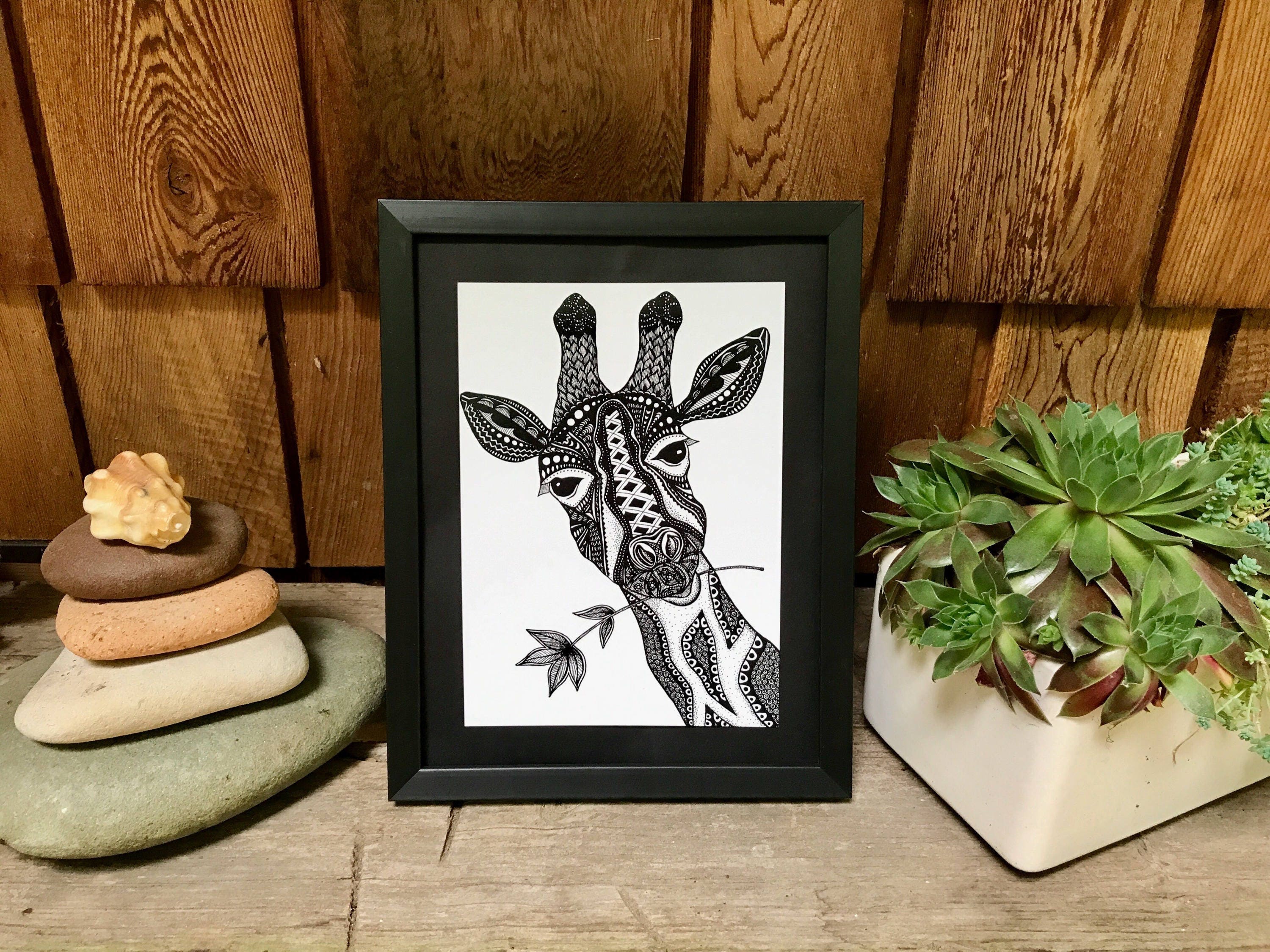 Giraffe Print, Zentangle, Giraffe Drawing, Art Prints, Black and White ...