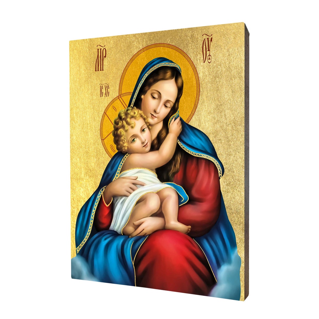 Handmade Gilded Wood Icon: Our Lady With Child, Religious Gift - Etsy