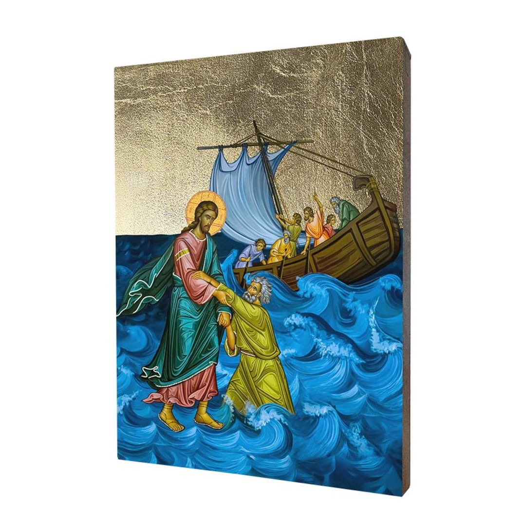 Handmade Jesus Walking on Water Icon: Gilded Religious Gift - Etsy