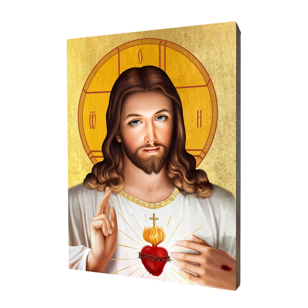 Icon of Heart of Jesus - a Religious Gift, Handmade Religious Wood Icon ...