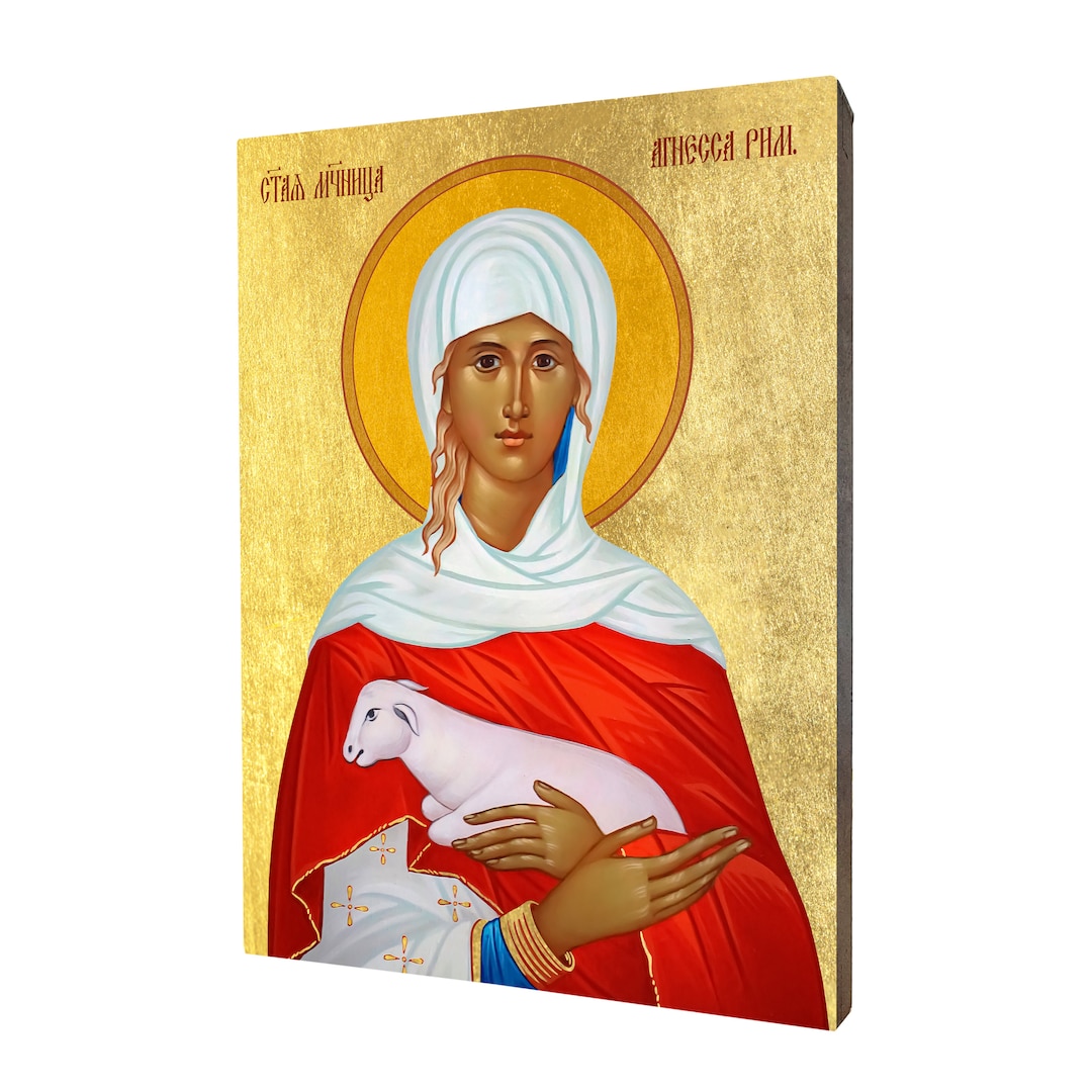 Handmade Saint Agnes Icon: Gilded Religious Wood Art, Five Sizes - Etsy