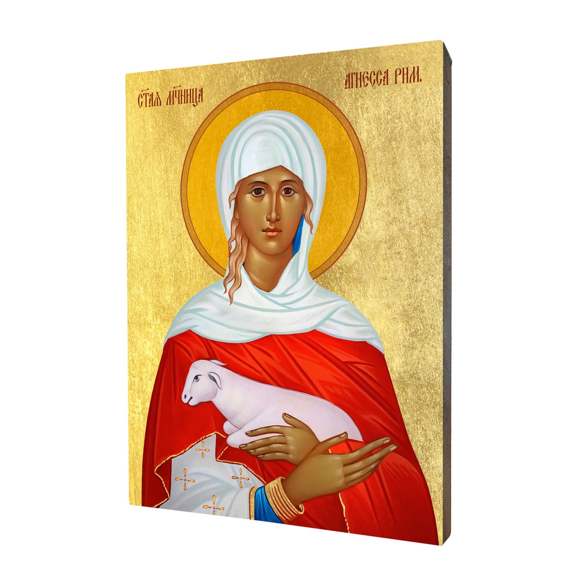Handmade Saint Agnes Icon: Gilded Religious Wood Art, Five Sizes - Etsy