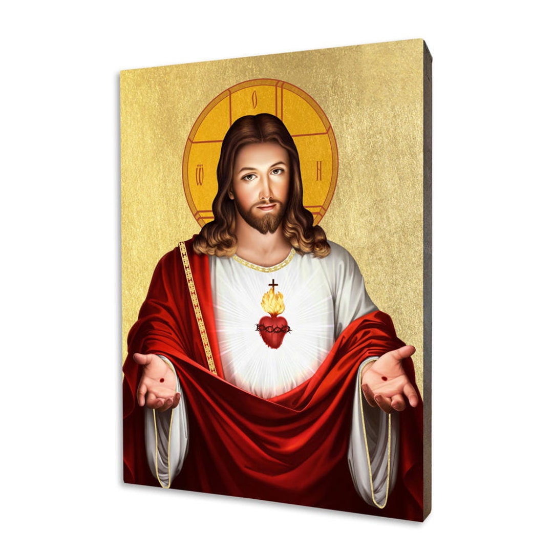 The Heart of Jesus Icon - a Religious Gift, Handmade Religious Wood ...